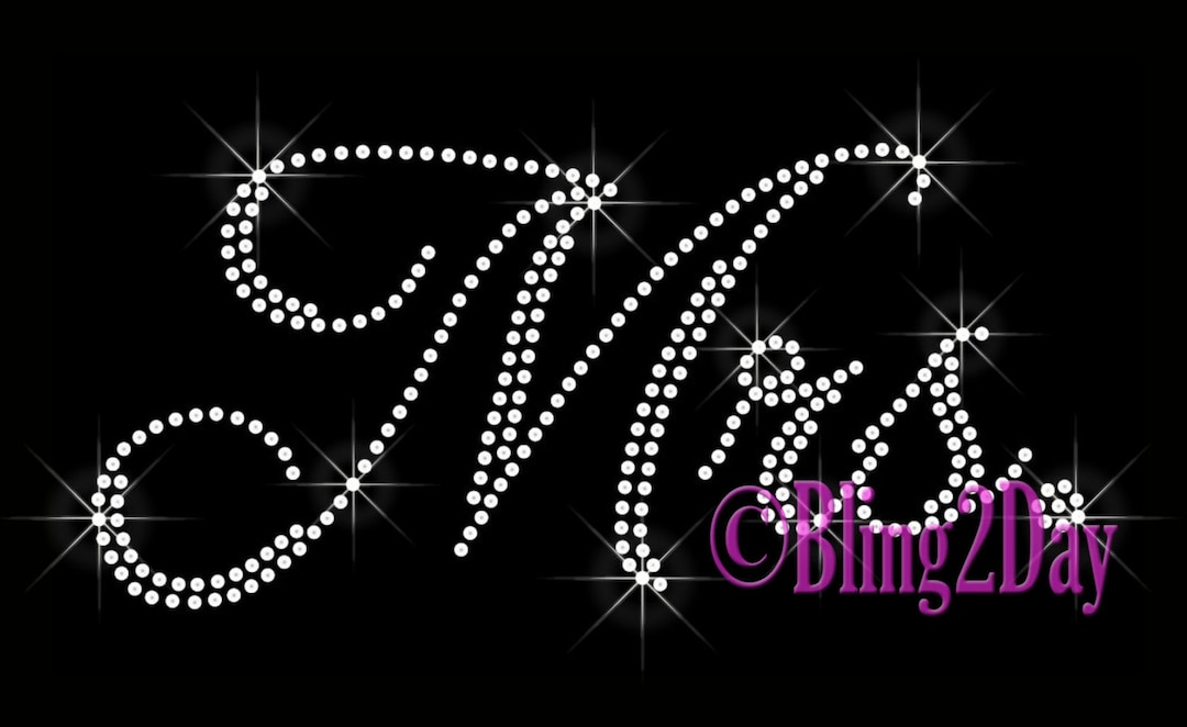 Mrs - Cursive Script Letters Custom Select Colors - Iron on Rhinestone ...