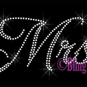 Mrs - Cursive Script Letters Custom Select Colors - Iron on Rhinestone ...