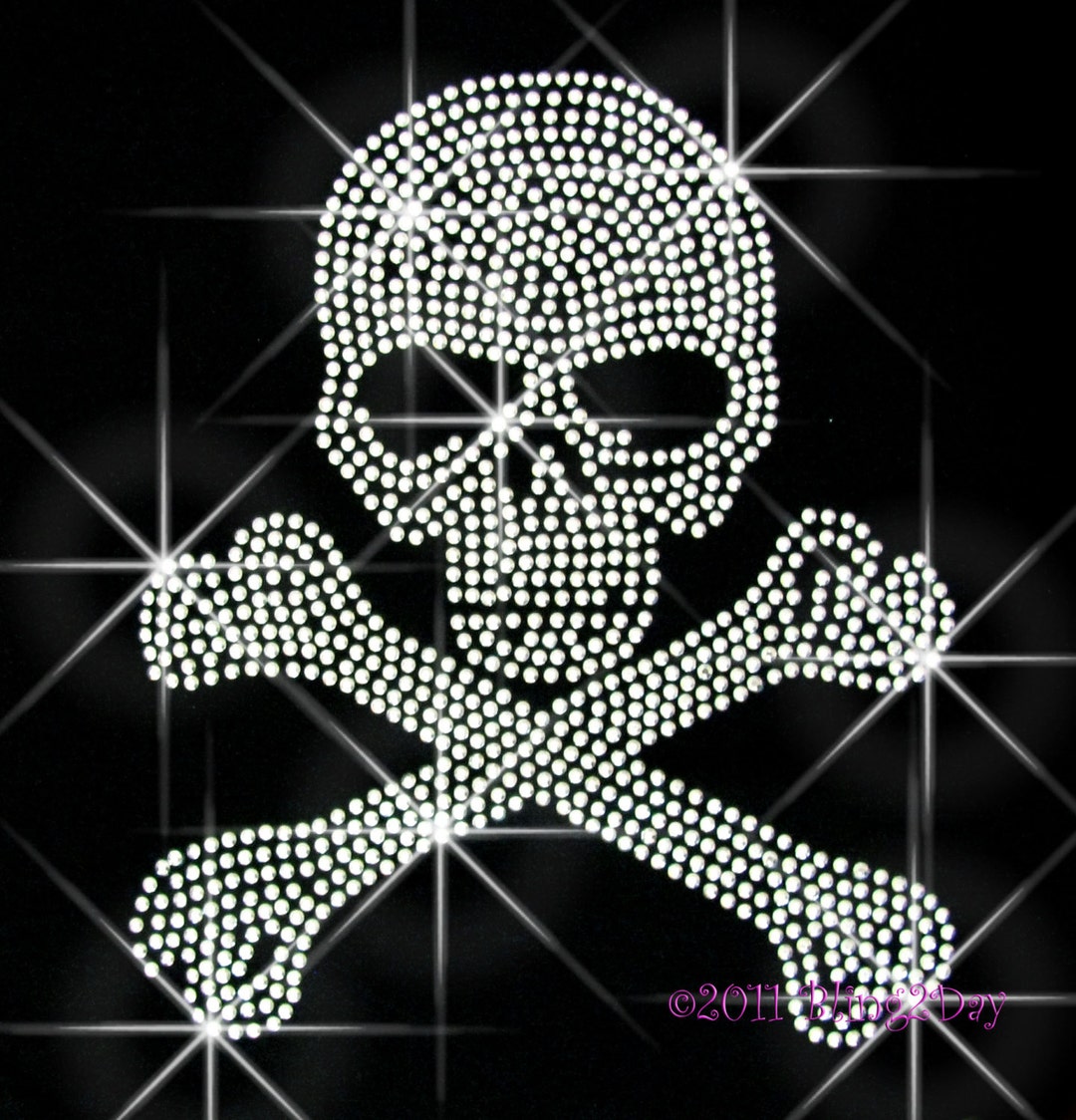 Skull Cross and Bones - Custom Select Color - Iron on Rhinestone ...