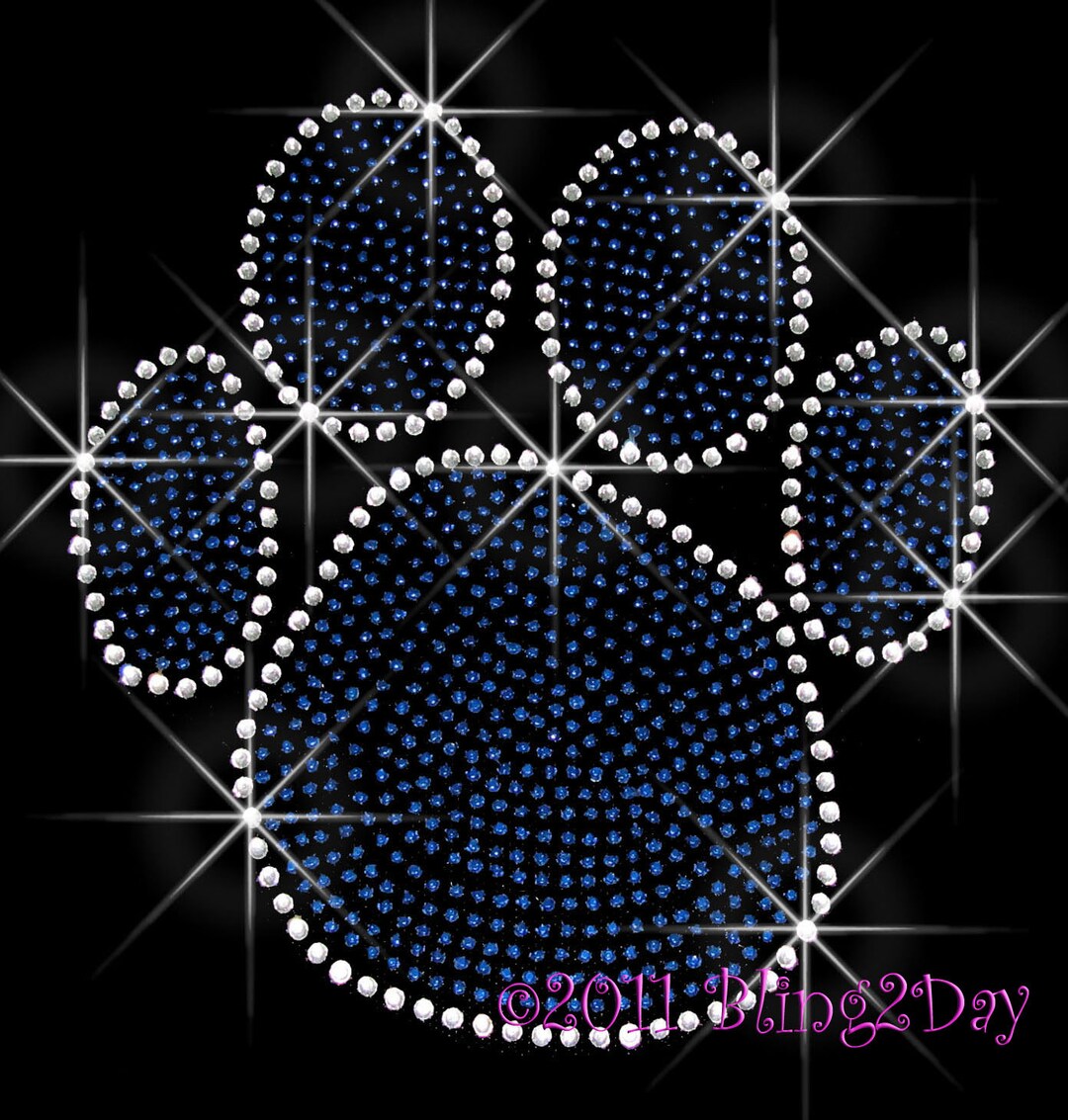 Large ROYAL BLUE Paw Print 7" X 7" - Iron on Rhinestone Transfer Bling ...