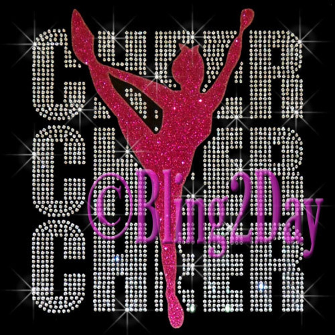 CHEER - Pink Glitter Cheerleader - Iron on Cheer Vinyl/rhinestone ...