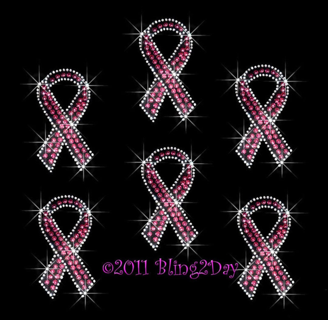 Set of 6 - Pink Breast Cancer Ribbon - Iron on Rhinestone Transfer ...