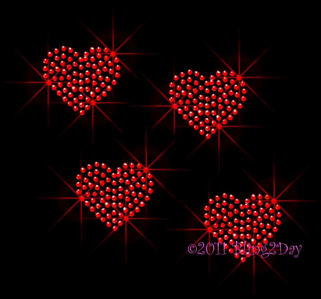 Set of 4 - RED Hearts - Iron on Rhinestone Transfer Bling Hot Fix Love ...