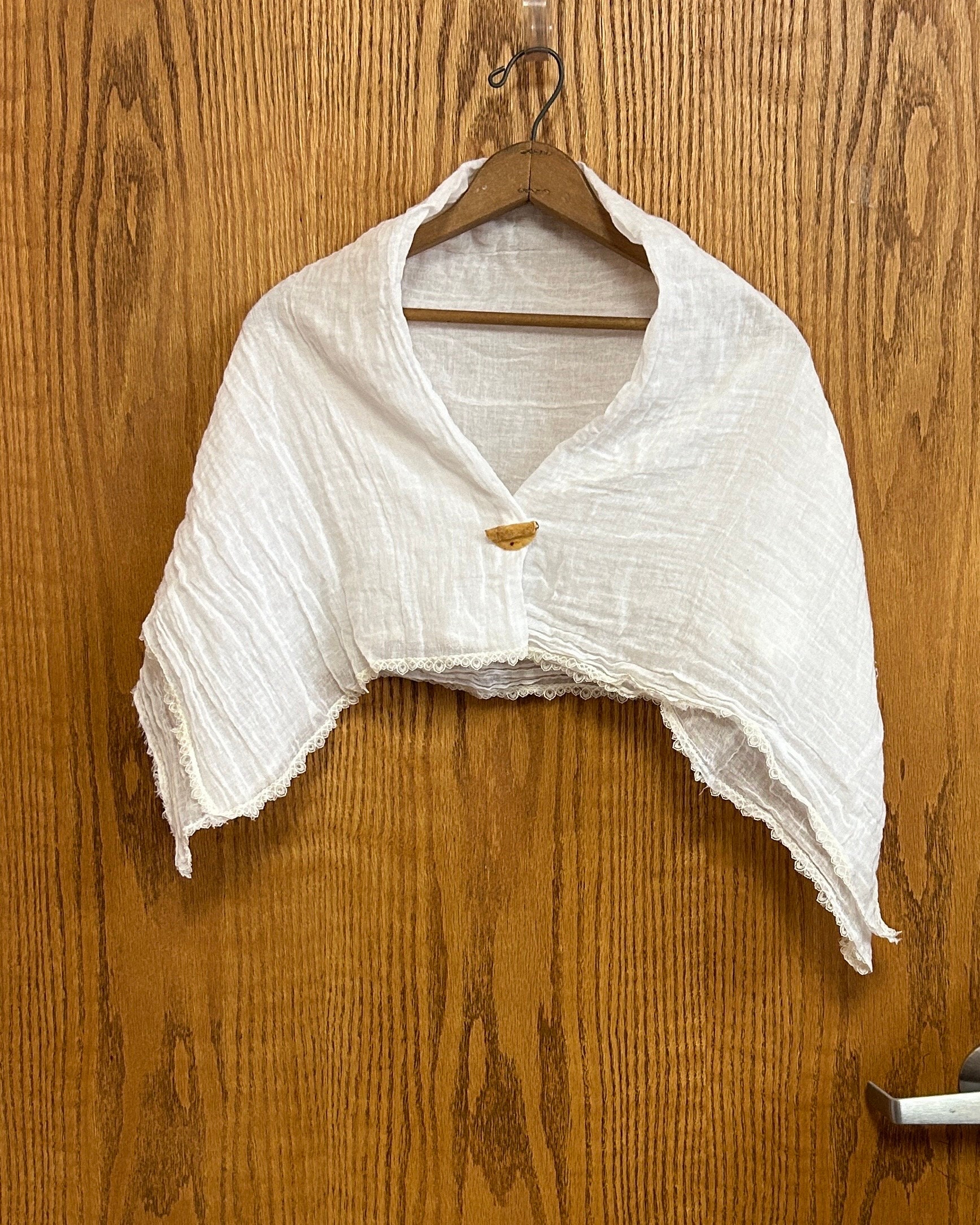 Fichu, Scarf, Modesty Piece. 1800s Sunscreen. 38 X 38 Pale Blue Edged ...