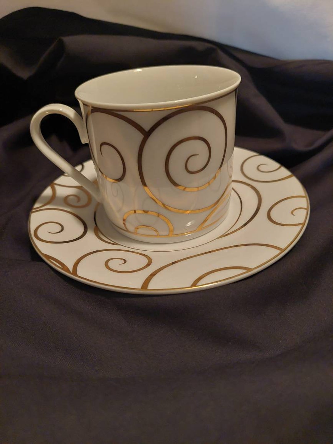Set of Two Pier 1 Gold Swirl Cups and Saucers. - Etsy