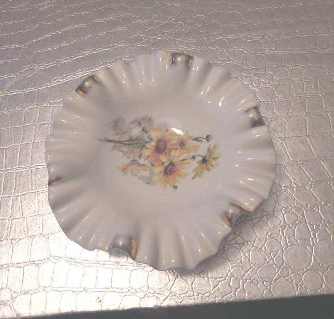 Mitterteich Bavaria German Candy Dish W/ Yellow Flowers and Ruffled ...