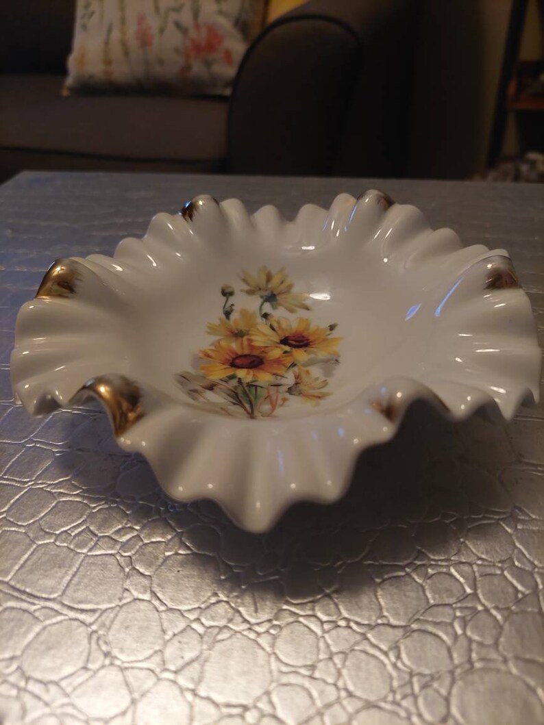 Mitterteich Bavaria German Candy Dish W/ Yellow Flowers and Ruffled ...