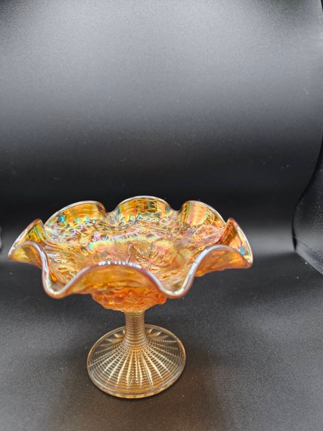 Imperial Grapes Marigold Carnival Glass Pedestal Candy Dish - Etsy