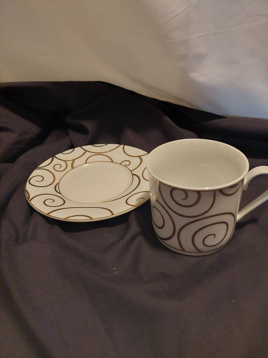 Set of Two Pier 1 Gold Swirl Cups and Saucers. - Etsy