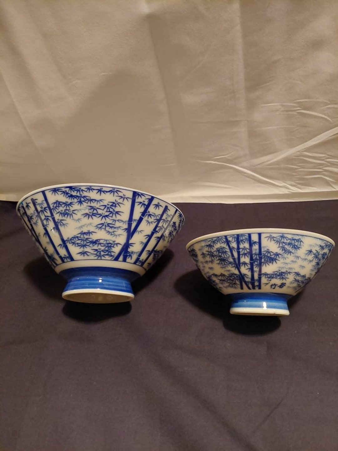 Set of 2 Mid-century Blue & White Rice Bowls With Bamboo Pattern. - Etsy