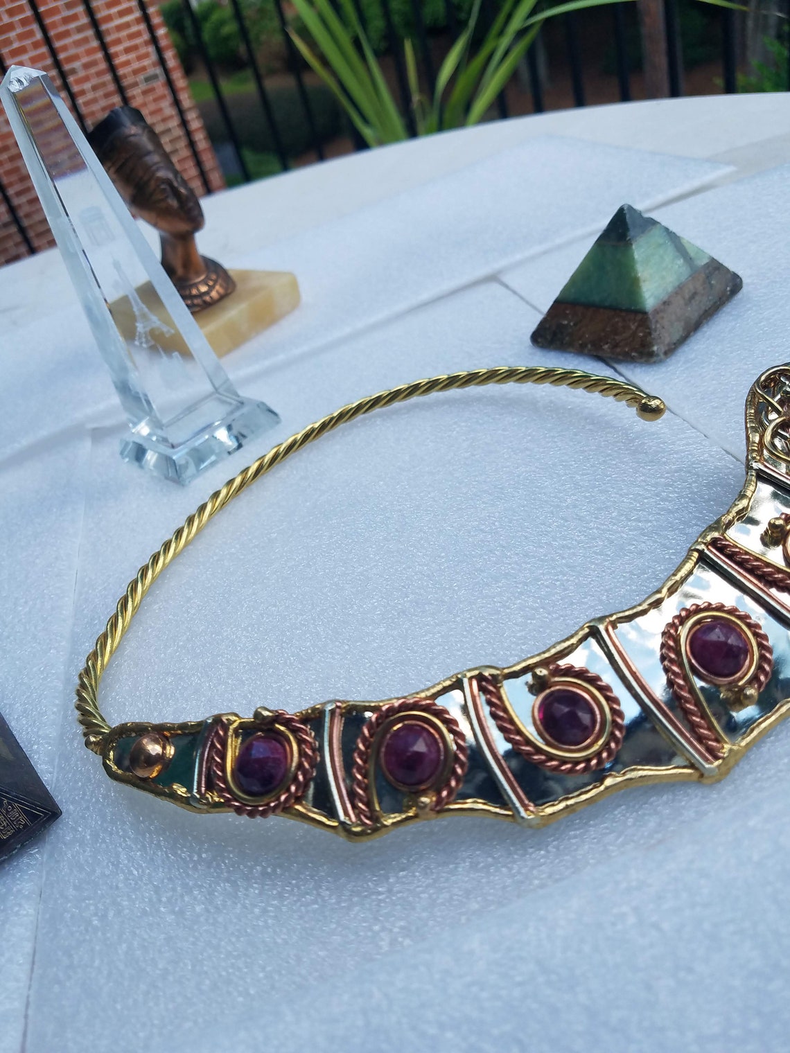 Ankh Choker W/ 6 Ruby Agate Gemstones. ancientegyptian | Etsy