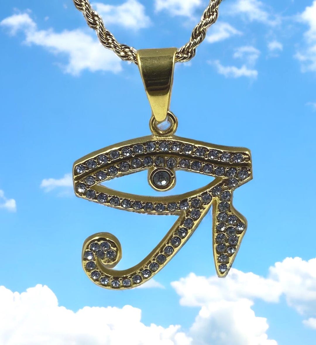 Brave Gold-plated Eye of Ra Pendant: Cubic Zirconia Kemetic Necklace - Etsy