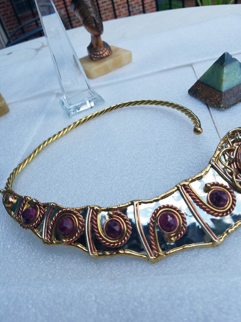 Ankh Choker W/ 6 Ruby Agate Gemstones. ancientegyptian - Etsy