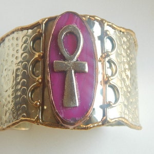 Women's History Month Ankh and Pink Agate Stone Cuff Bracelet. Only One ...