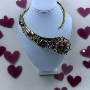 Egyptian Kemetic Jewelry Ankh Choker W/ 3 Ruby Agate Gemstones With ...