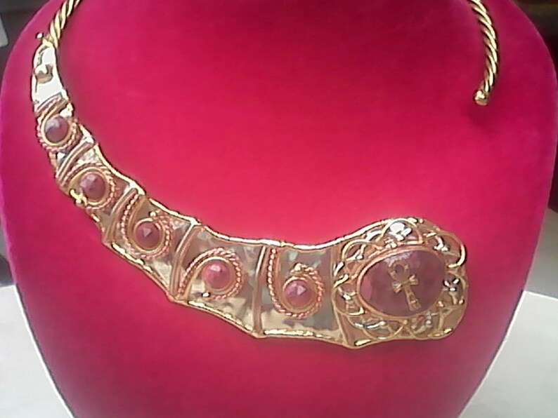 Ankh Choker W/ 6 Ruby Agate Gemstones. ancientegyptian - Etsy