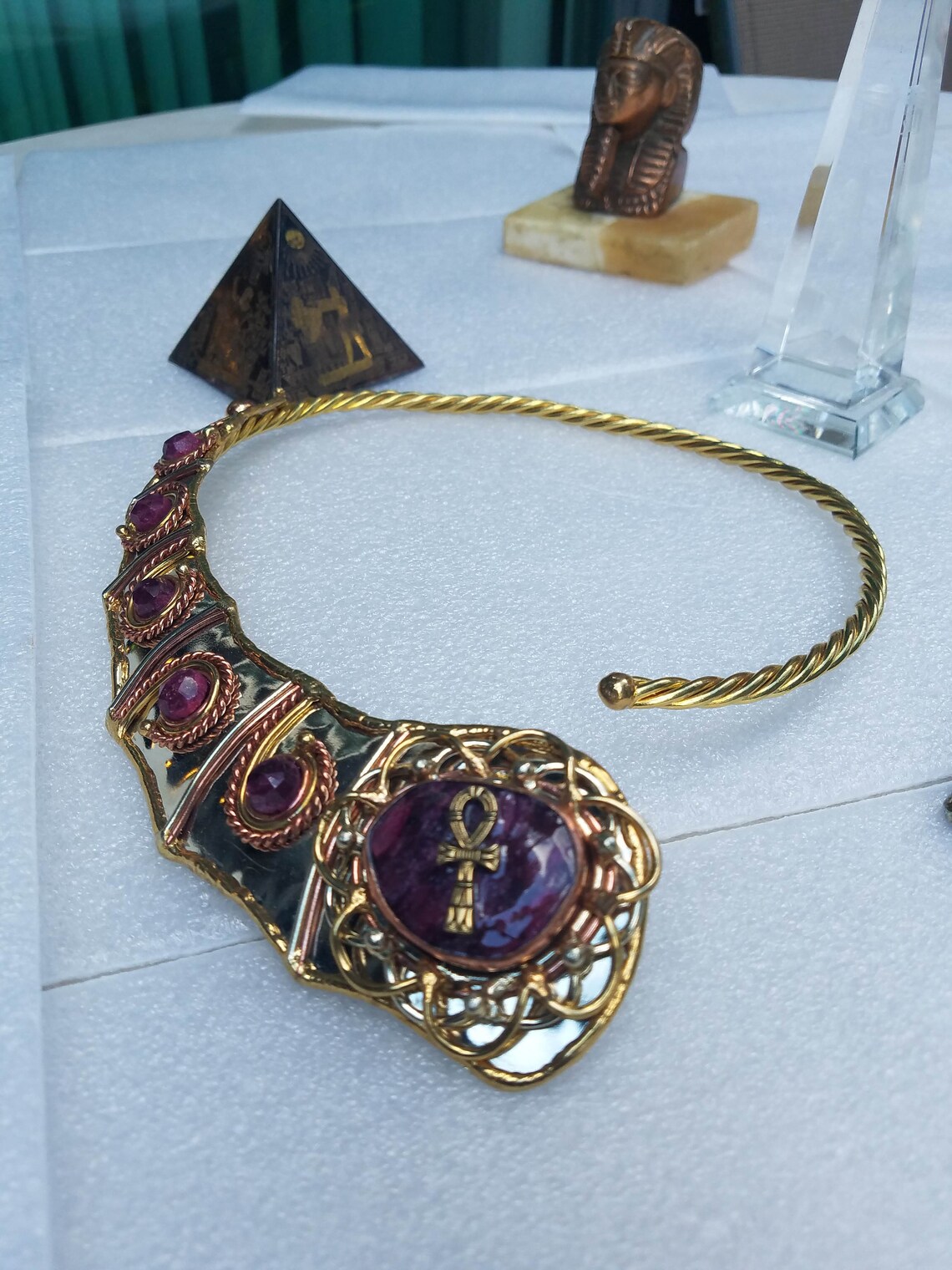 Ankh Choker W/ 6 Ruby Agate Gemstones. ancientegyptian | Etsy