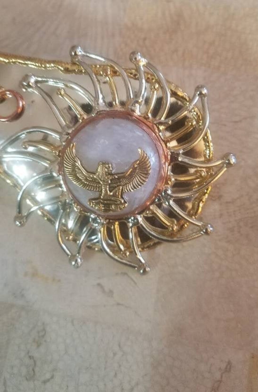 Ancient Egyptian Maat Symbol on a White Moonstone and Sun Rays Choker ...