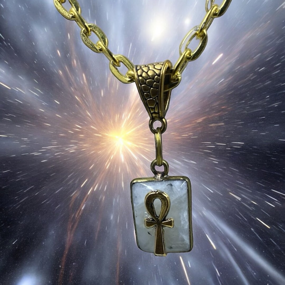 Ancient Egyptian Ankh Pendant With Moonstone on a Gold-plated Necklace ...