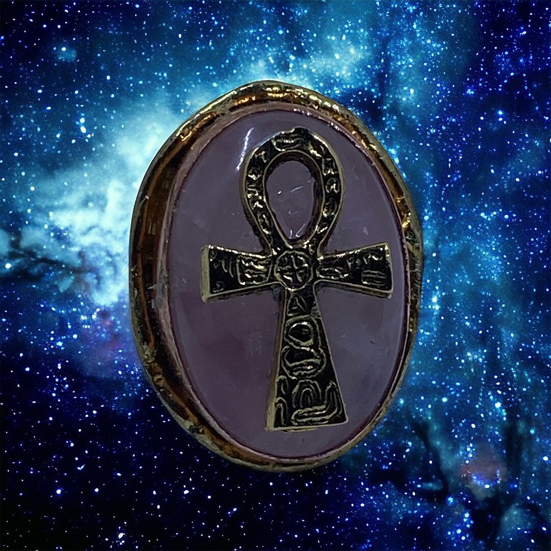 Ancient Kemetic Ankh Symbol and a Rose Quartz Stone on a Gold-plated ...