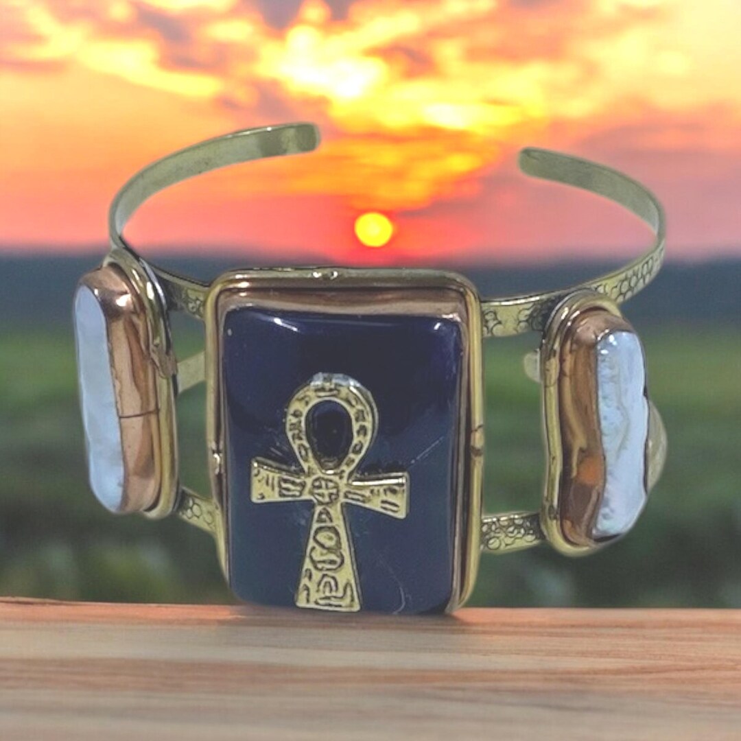 Amethyst Ankh Cuff Bracelet: Stainless Steel Egyptian Jewelry, Mother ...