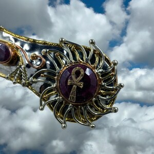 Egyptian Kemetic Jewelry Ankh Choker W/ 3 Ruby Agate Gemstones With ...