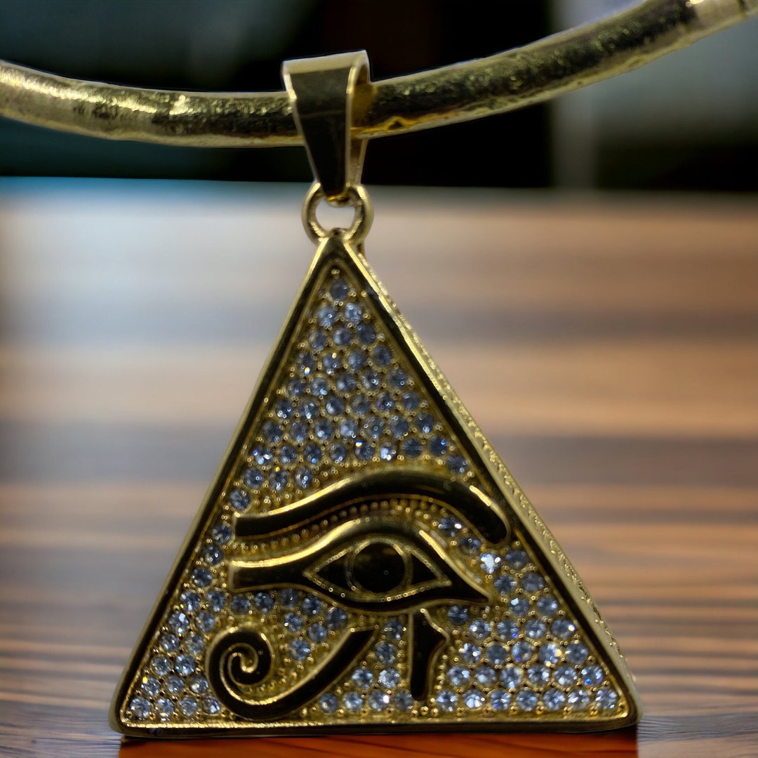 Egyptian Kemetic Jewelry Eye of Ra on a Pyramid Pendant With Cubic ...