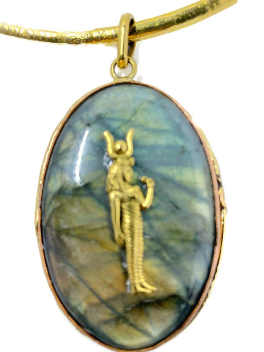 Ancient Egyptian Goddess Isis Charm Choker on a Labradorite Gemstone ...