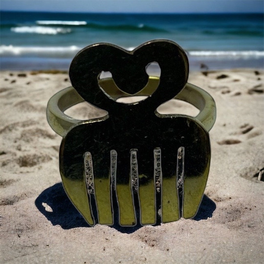 Brass-plated Adinkra Symbol Cuff Ring DUAFE wooden Comb Symbol of ...