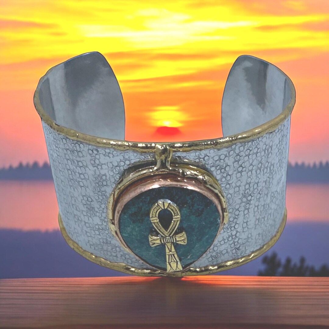 Ankh Charm Set on a Raw Emerald Stone Bracelet. #straightpathjewelry # ...