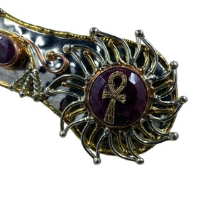 Egyptian Kemetic Jewelry Ankh Choker W/ 3 Ruby Agate Gemstones With ...