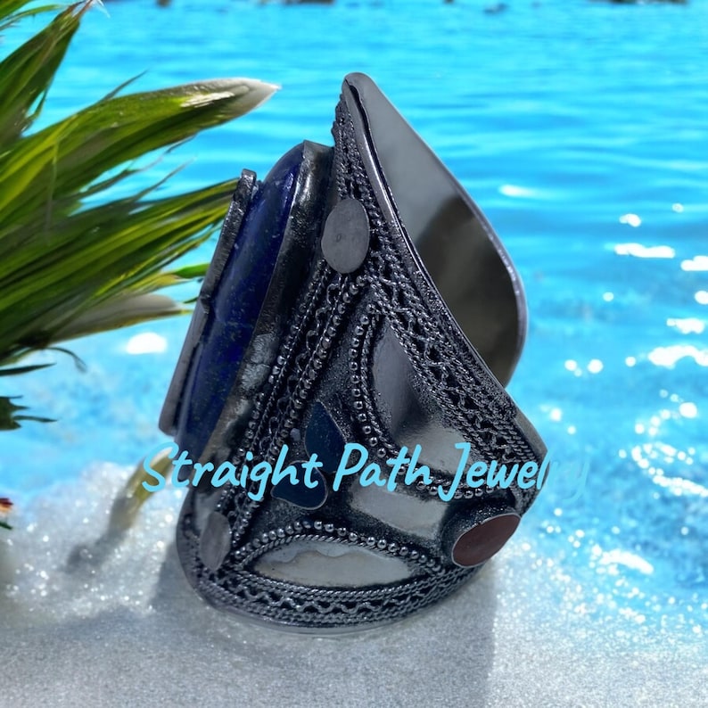Lapis Lazuli Cuff Bracelet: Ankh Charm, Egyptian Jewelry - Etsy