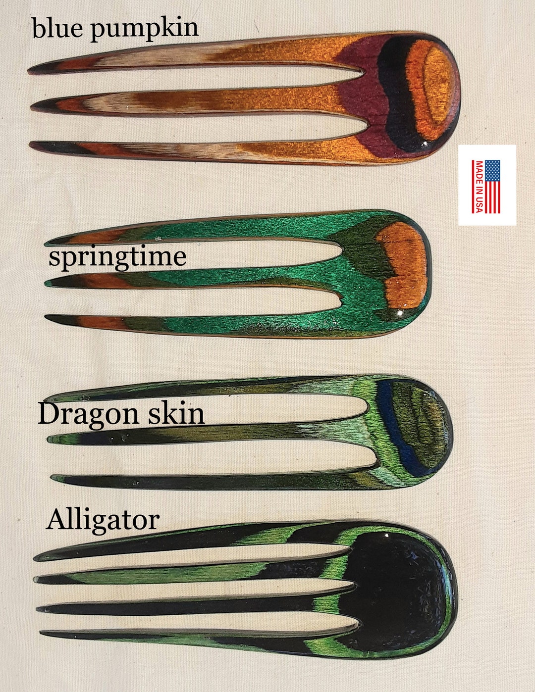 3 Prong Wooden Hair Comb Fork, Select Length & Color, Hand Shaped of ...