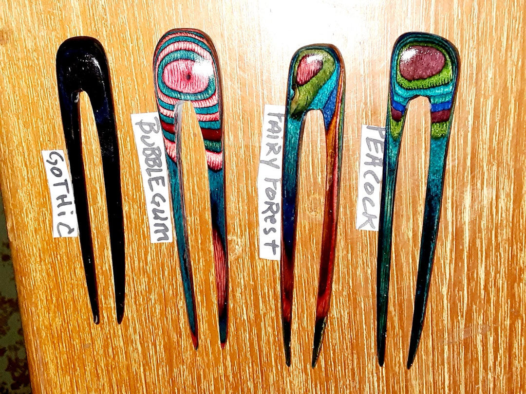 2 Prong Wooden Hair Comb Fork, Choose Length, Hand Shaped of Colored ...