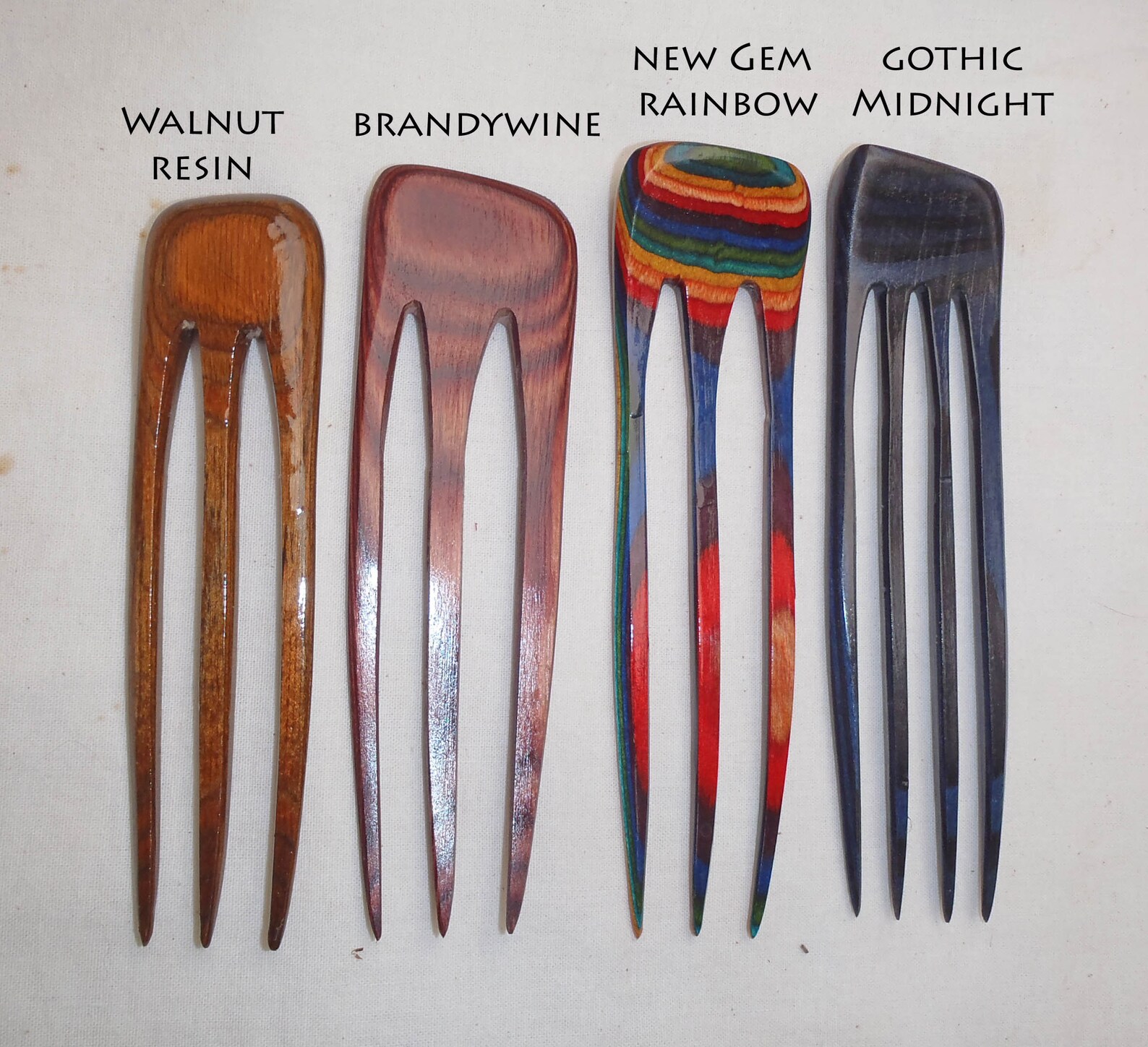 3 Prong Wooden Hair Comb Fork Select Length & Color Hand | Etsy