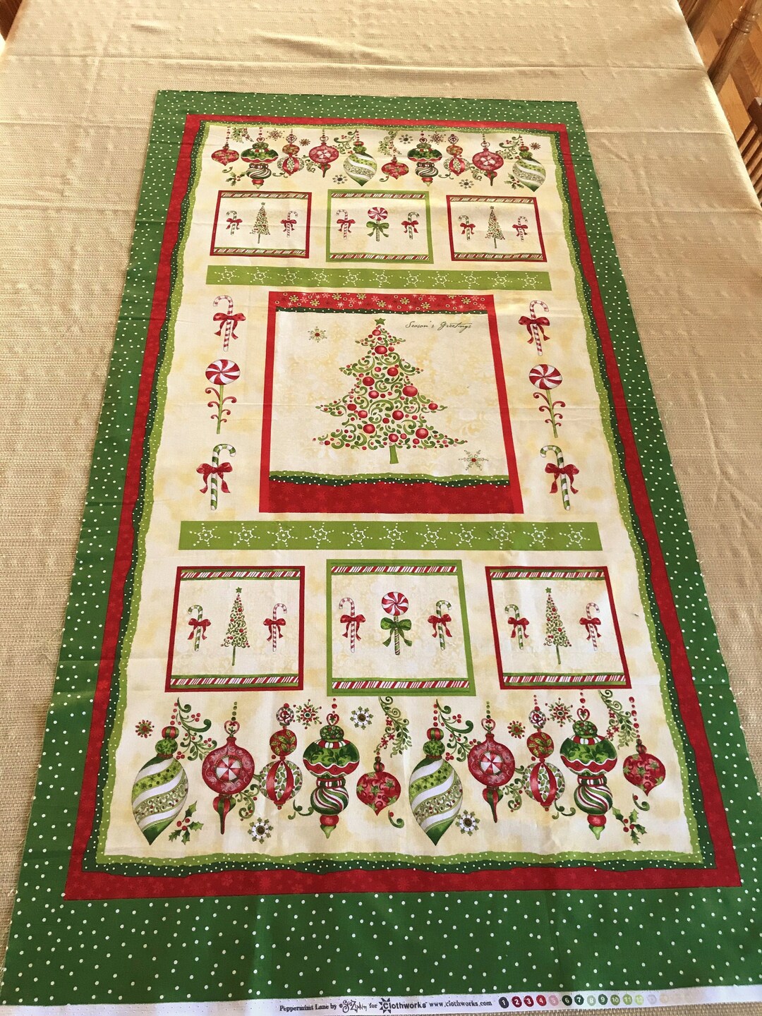 Christmas Quilt Panel / 23.5 X 44 Fabric Panel / Peppermint Lane Fabric ...