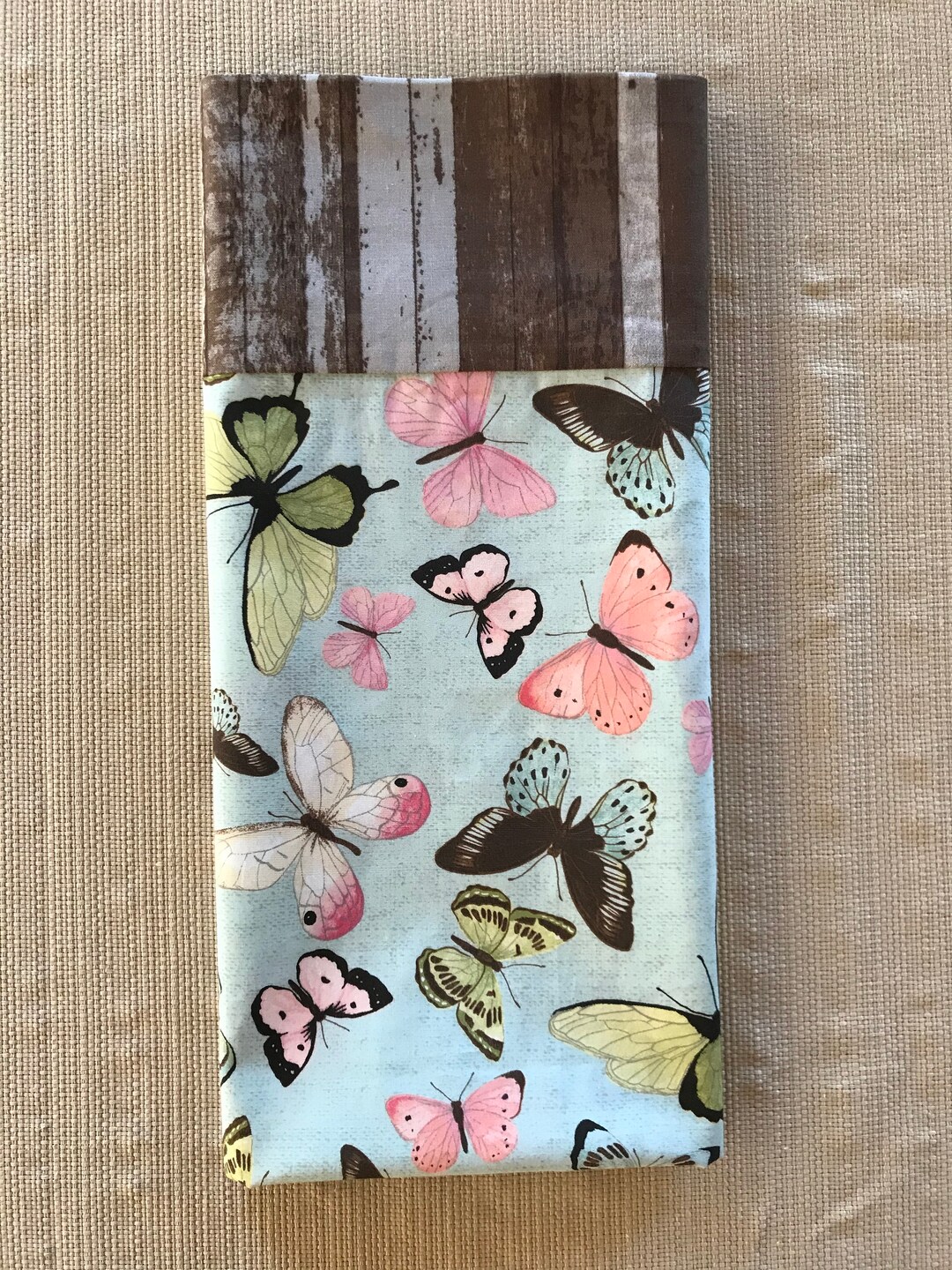 Handcrafted Butterfly Pillowcase: Barnwood Cuff, Blue Cotton Fabric - Etsy
