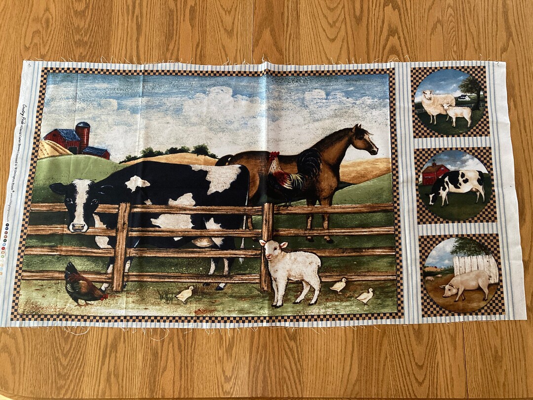Country Pride 24 X 44 Fabric Panel / Farm Animals Fabric Panel / David ...