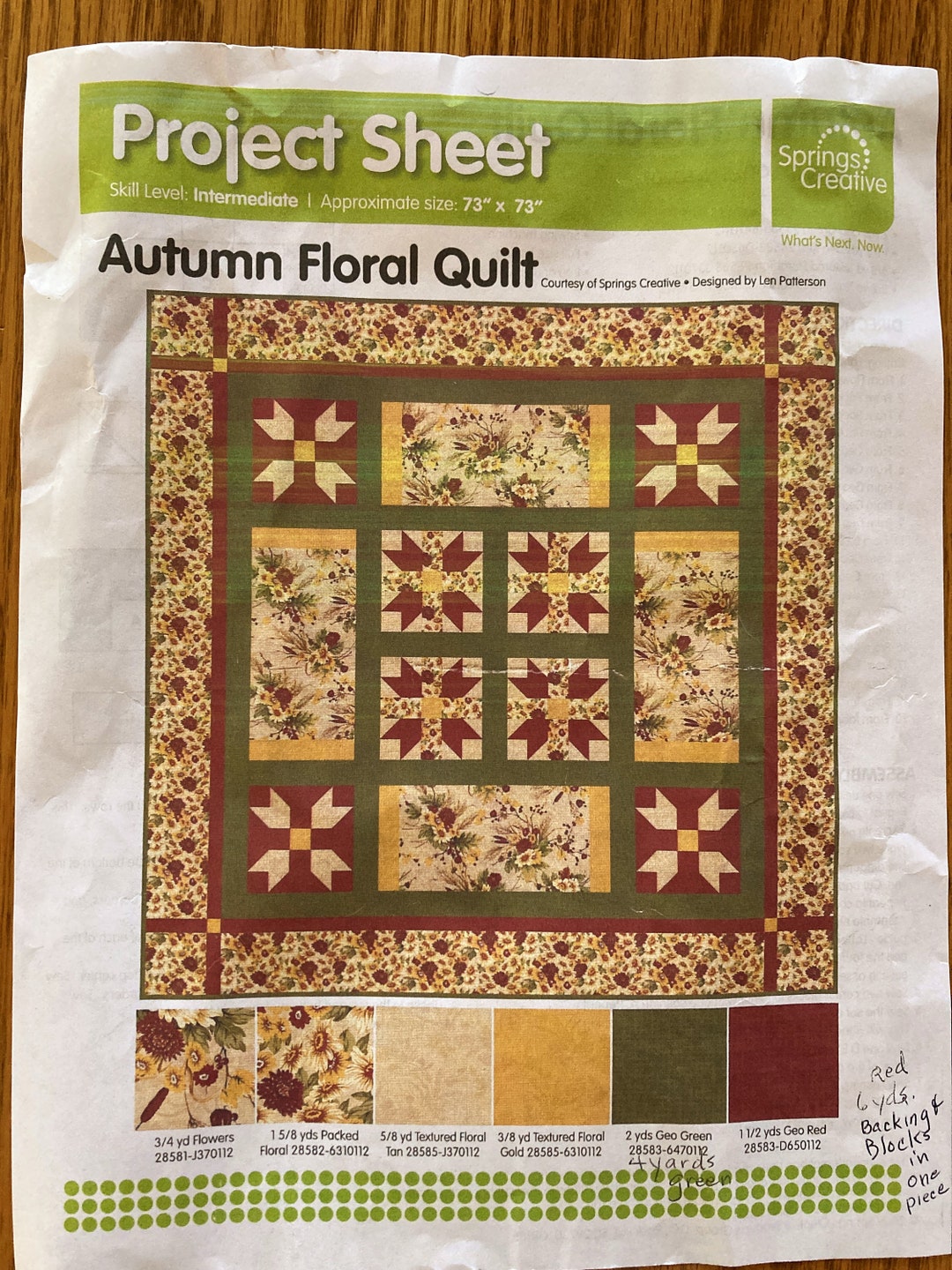 Quilt Kit With Backing Fabric / 73 X 73 Quilt Kit / Autumn Floral Quilt ...