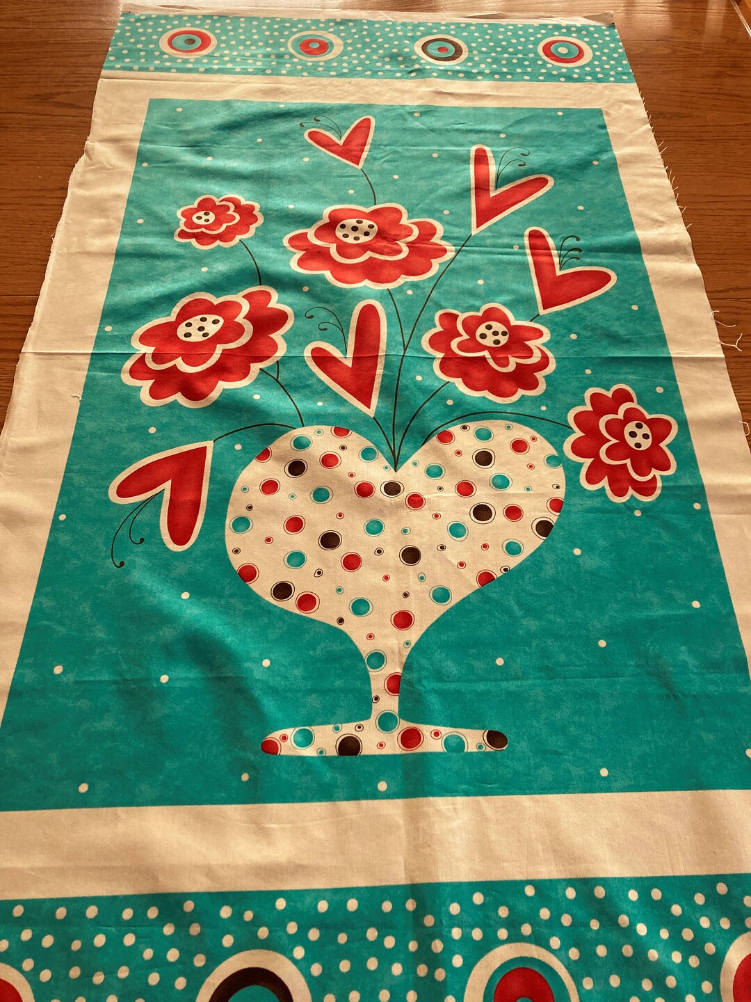 Heart Bouquet 24 X 45 Fabric Panel / Valentine Fabric Panel / Moda ...