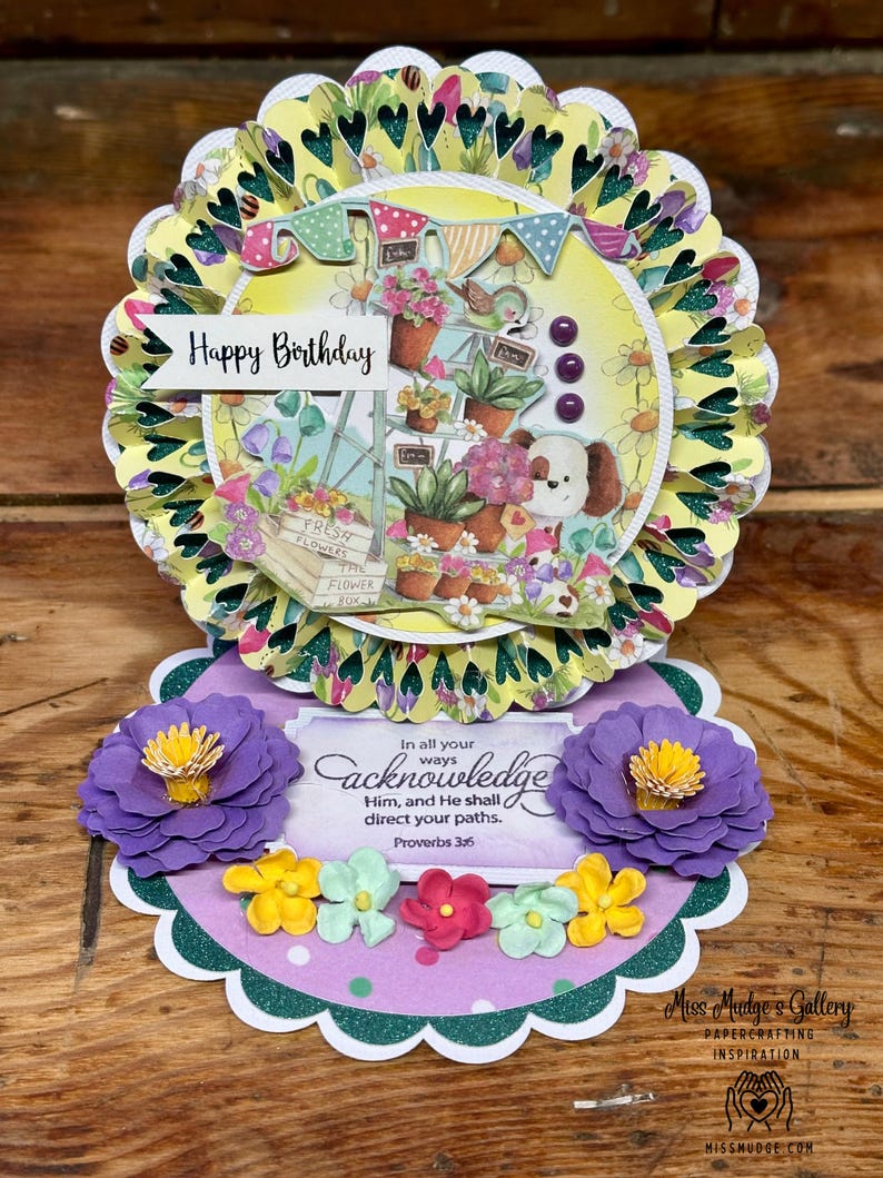 Rosette Easel Card SVG Cut File | Unique Easel Card With 5