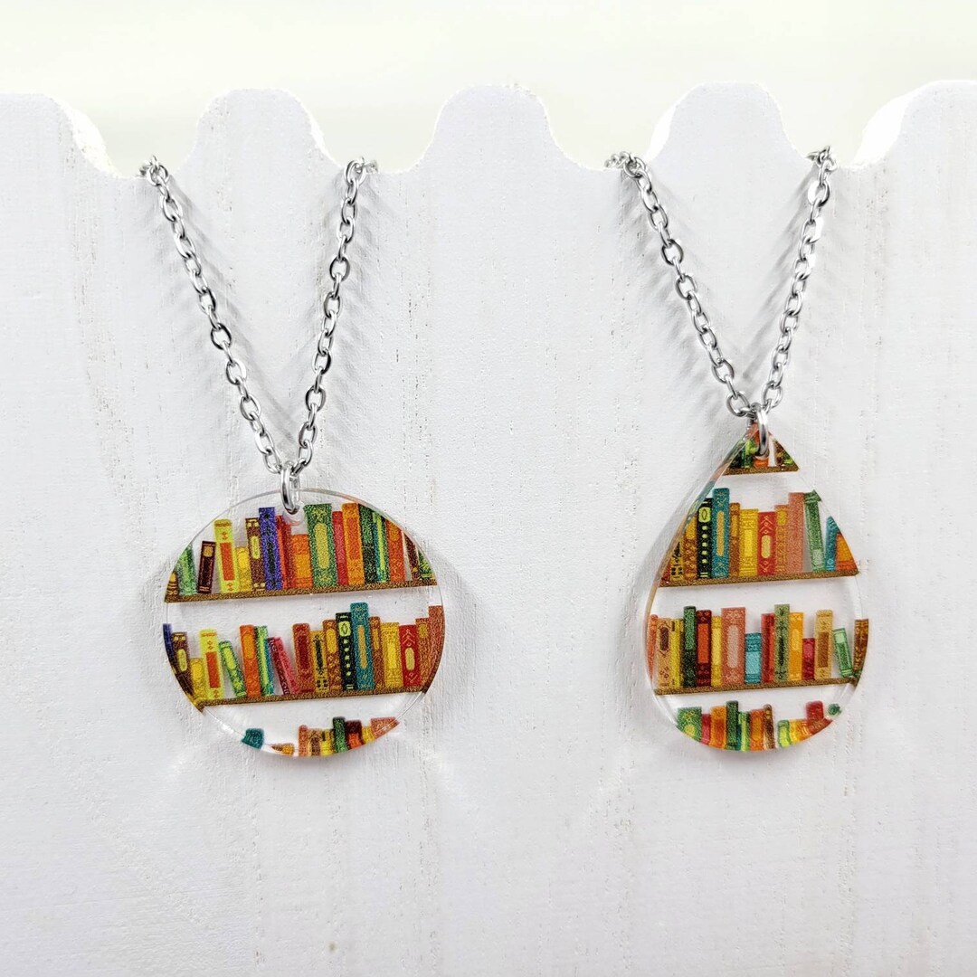 Book Necklace, Necklace for Book Enthusiasts, Teardrop or Circle Book ...