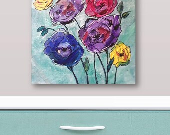 Spring Flowers Acrylic Painting on Canvas - Etsy