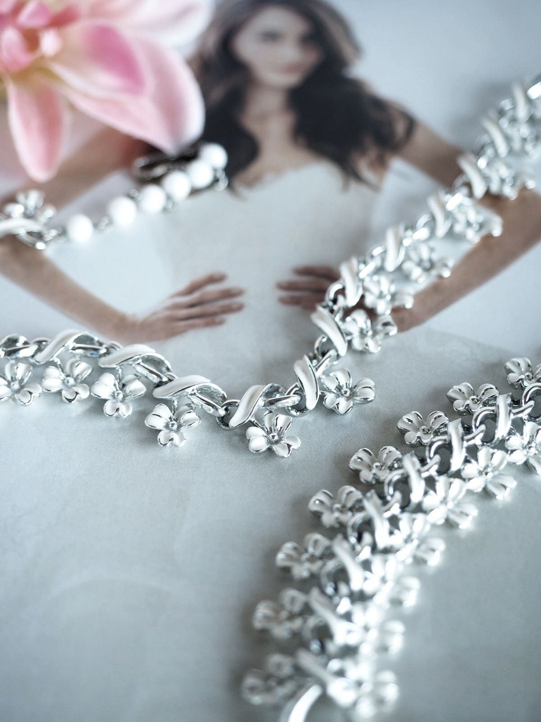 Sweet Old CORO Ivory Enamel Flower Silver Necklace & Bracelet Set -vtg ...