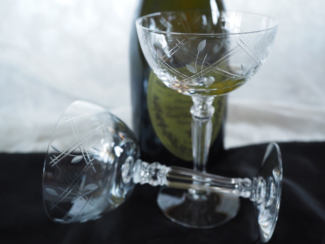 Vtg Fostoria "trellis" Pattern COUPE Champagne Toasting Glass Pairs ...