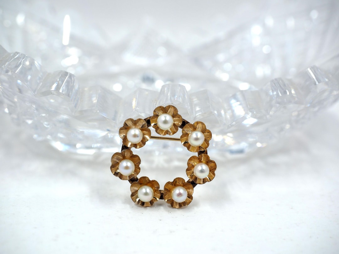 Vintage Ballou 12k Gold Filled Flower Brooch With Cultured Pearls-rare ...