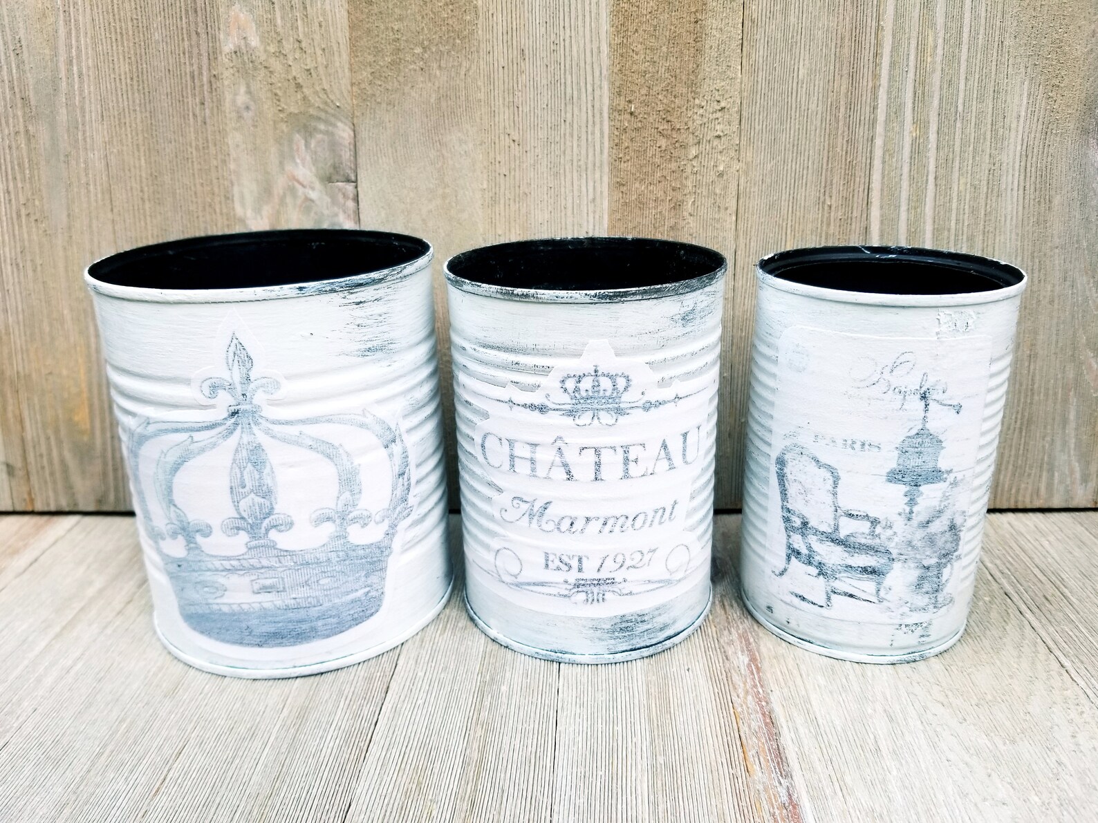Set of Three Painted & Decoupaged Cans Decorated With French - Etsy