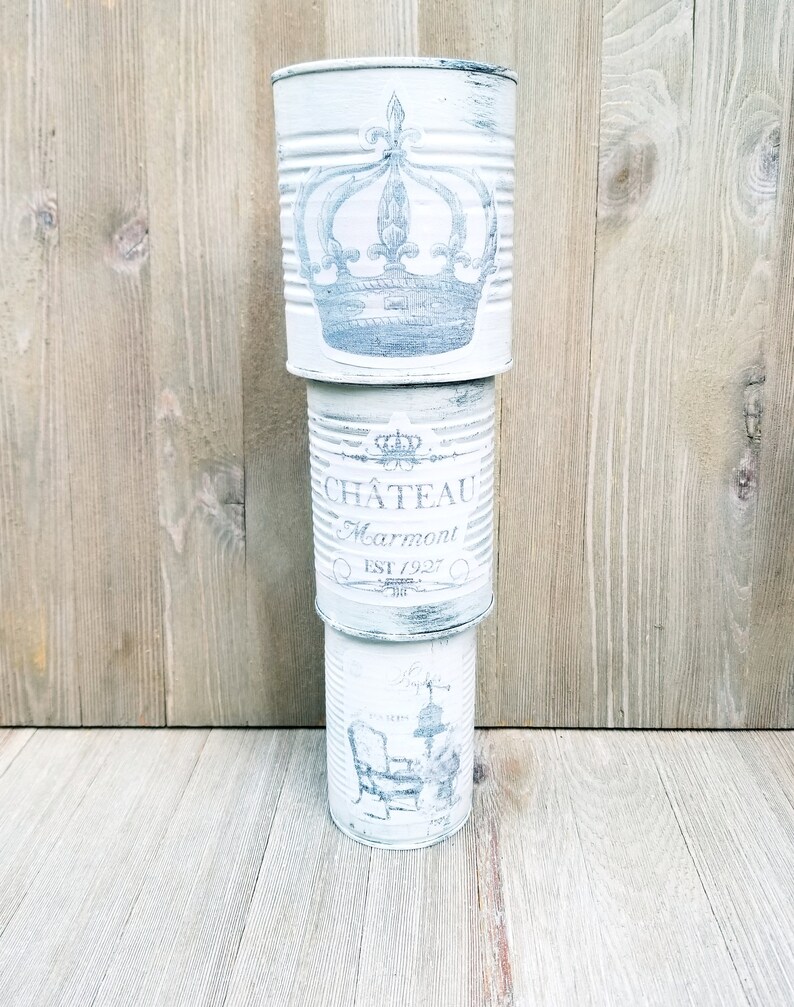 Set of Three Painted & Decoupaged Cans Decorated With French - Etsy