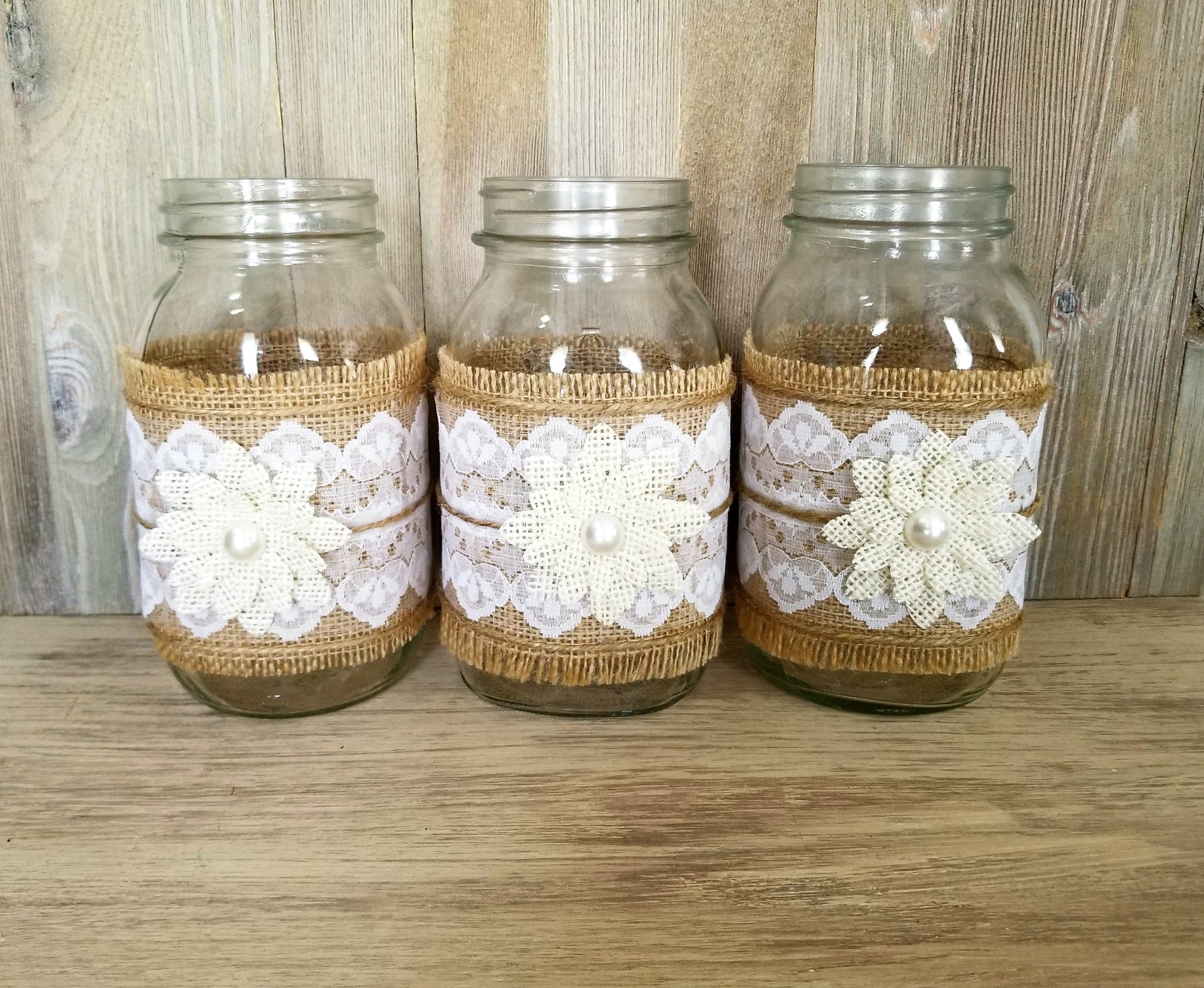 Mason Jar Vases Burlap Wrapped Jars Wedding Centerpiece - Etsy