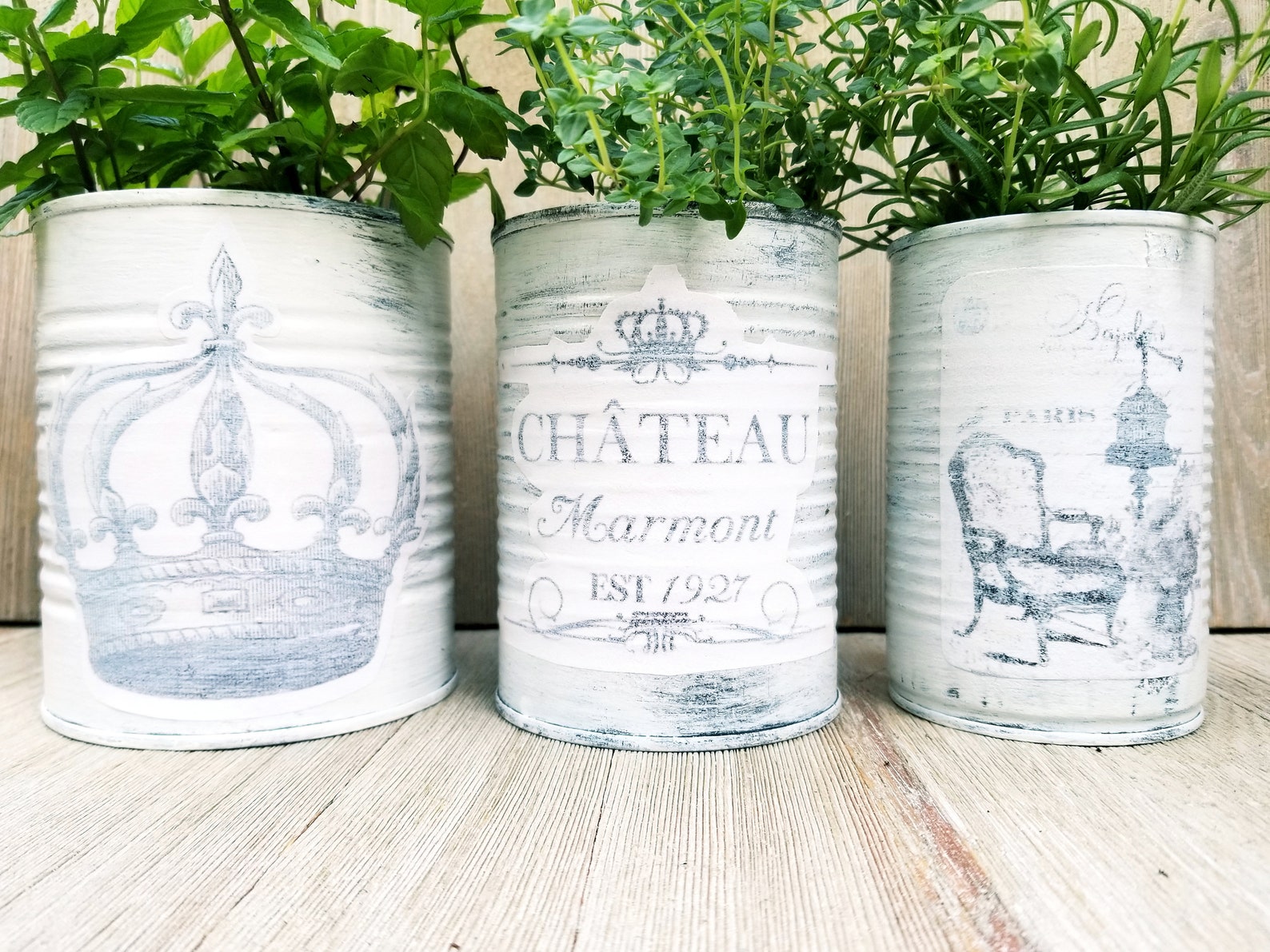 Set of Three Painted & Decoupaged Cans Decorated With French - Etsy